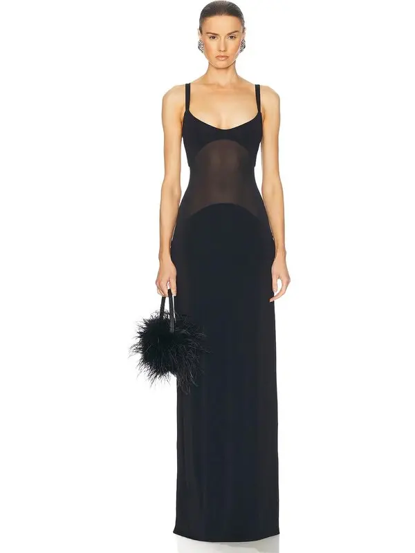 HELSA Sheer Knit Curve Maxi Dress - Black