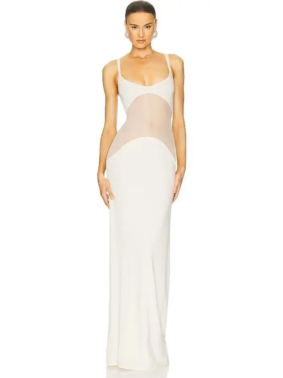 HELSA Sheer Knit Curve Maxi Dress - Vanilla