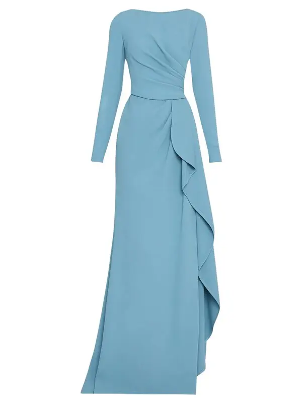 Elie Saab Long-sleeve Gown With Ruffle Slit - Blue