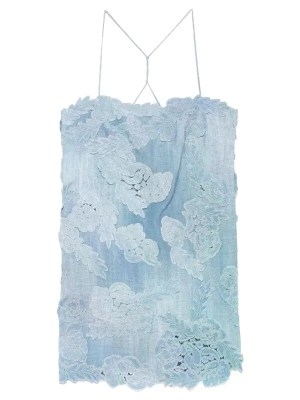 Ermanno Scervino Floral-appliqué Mini Dress - Blue