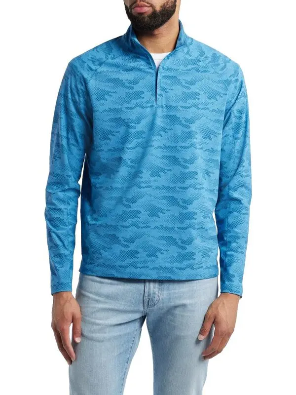 Johnnie-o Talbert Waffle Camo Print Quarter Zip Pullover - Barrels Blue
