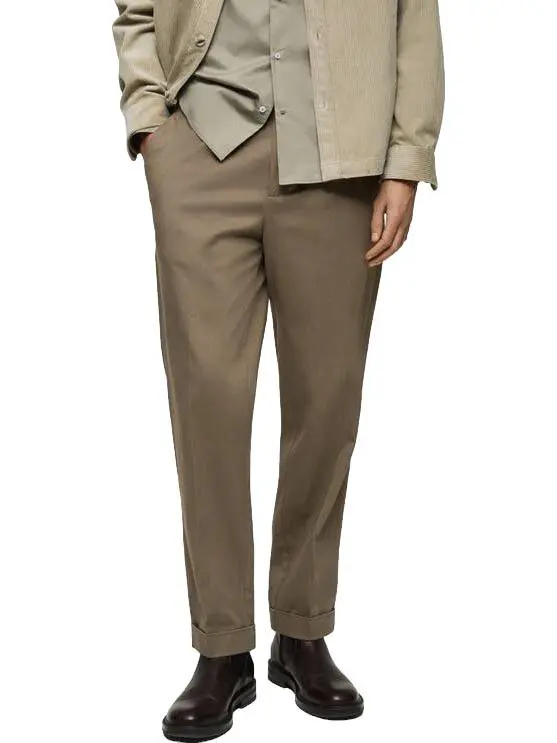 Mango Cuffed Stretch Cotton Trousers - Khaki