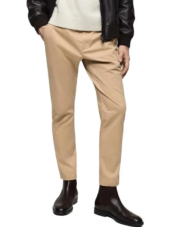 Mango Slim Fit Flat Front Cotton Stretch Twill Chinos - Beige
