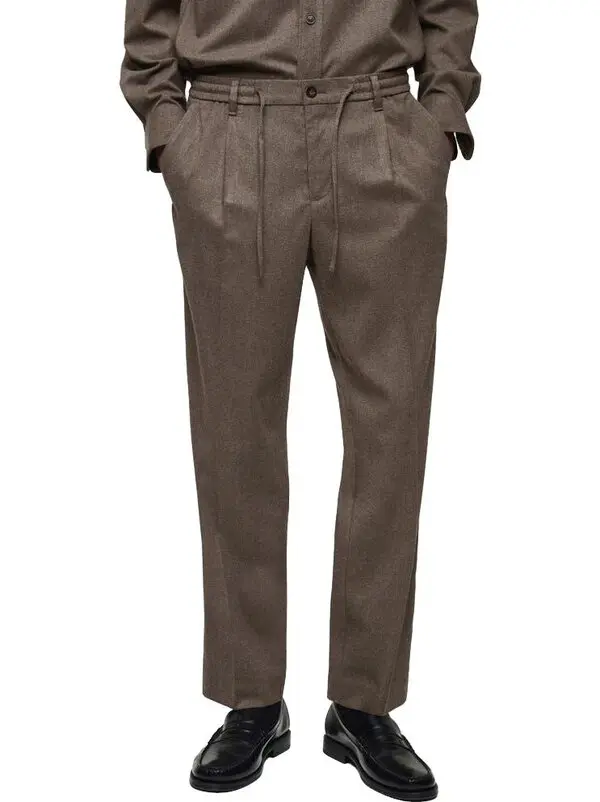 Mango Pleated Regular Fit Flannel Trousers - Mink Grey
