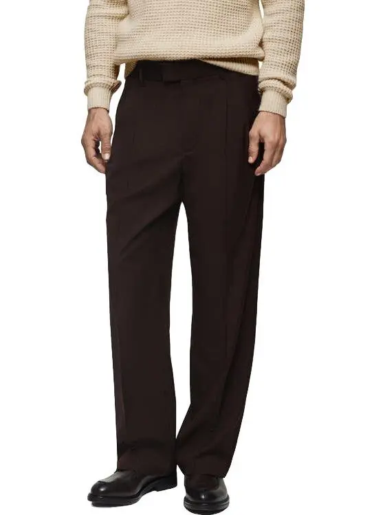Mango Regular Fit Pleated Trousers - Chocolate