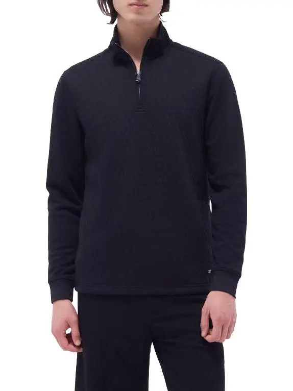 Bugatchi Quilted Quarter Zip Pullover - Black