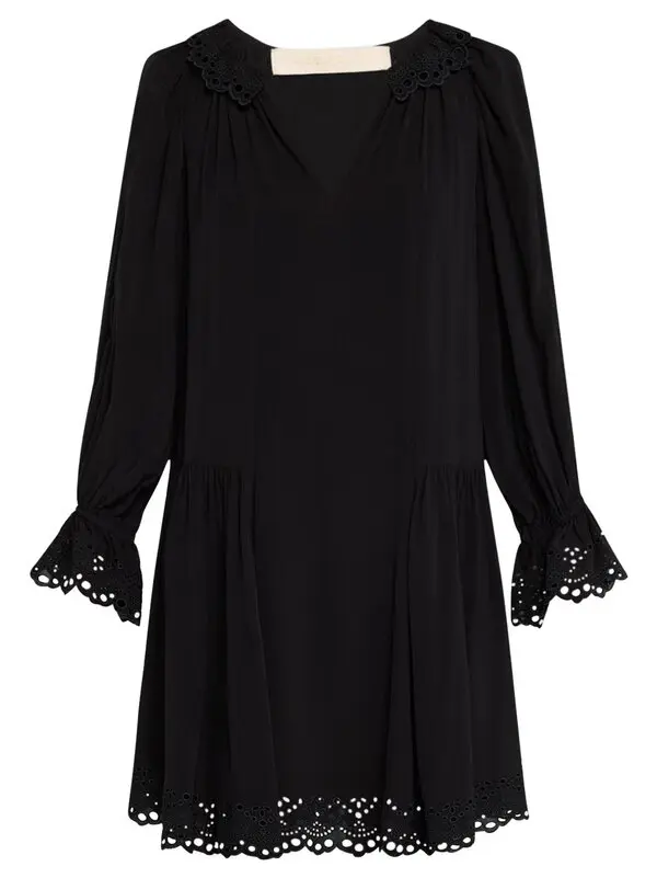 Vanessa Bruno Enora Scalloped Eyelet Shift Dress - Noir