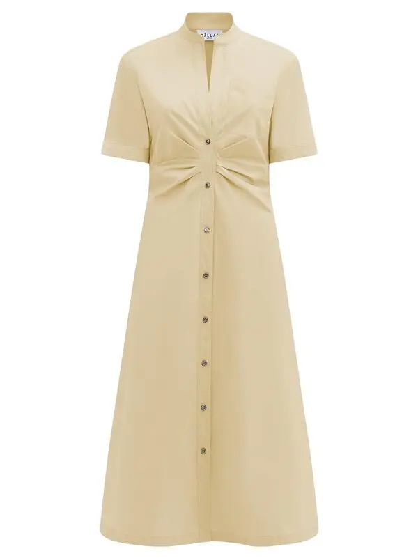 CALLAS MILANO Noor Ruched Cotton Shirtdress - Yellow