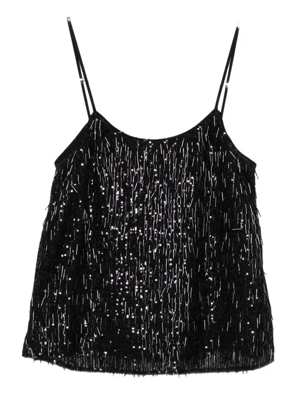 TWINSET Sequin Fringe Top - Black