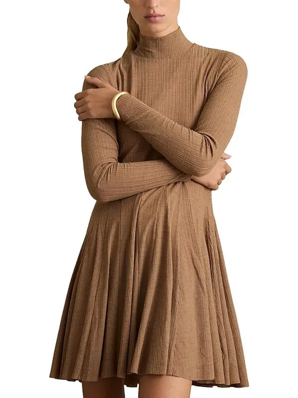 REISS Savannah Jersey Flippy Dress - Camel