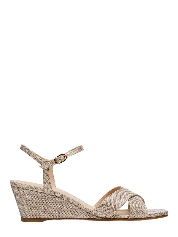 STUART WEITZMAN Dayna Metallic Crisscross Wedge Sandals - Poudre