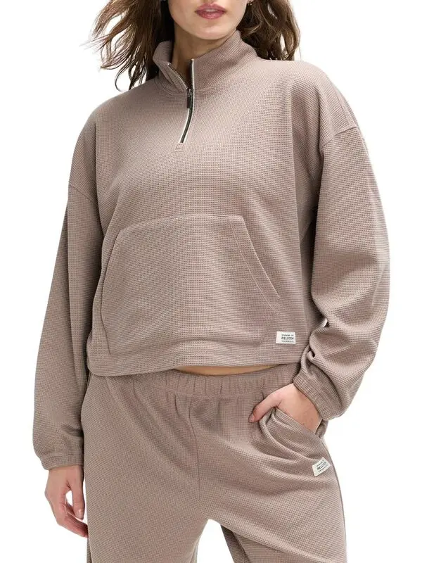 PELOTON Waffle ½ Zip Mock Neck Top - Taupe Grey