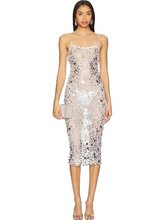 Retrofete Yelena Sequin Midi Dress - White & Silver