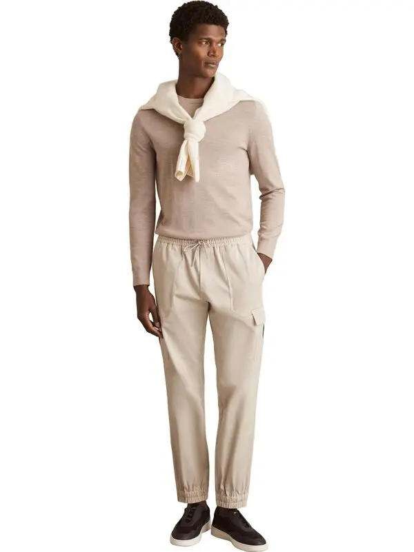 REISS Haven Cotton Cargo Trousers - Stone