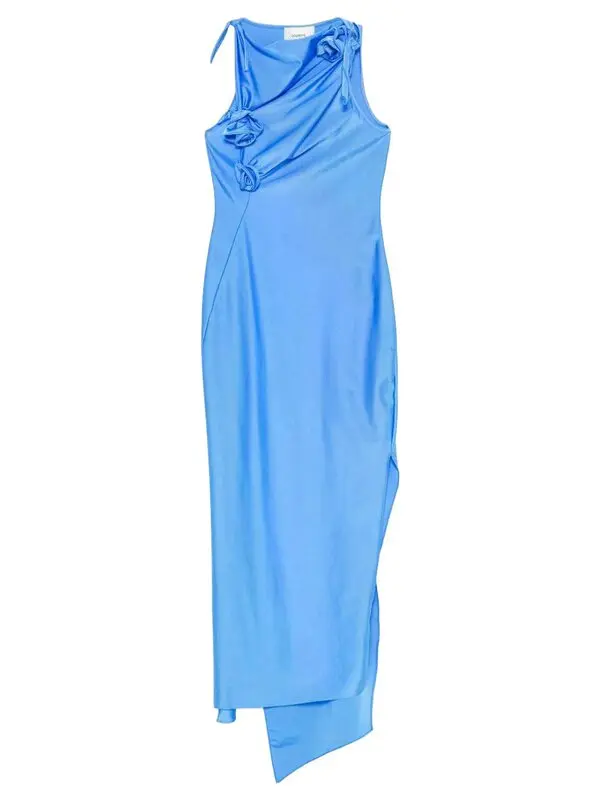Coperni Floral-appliqué Asymmetric Maxi Dress - Blue