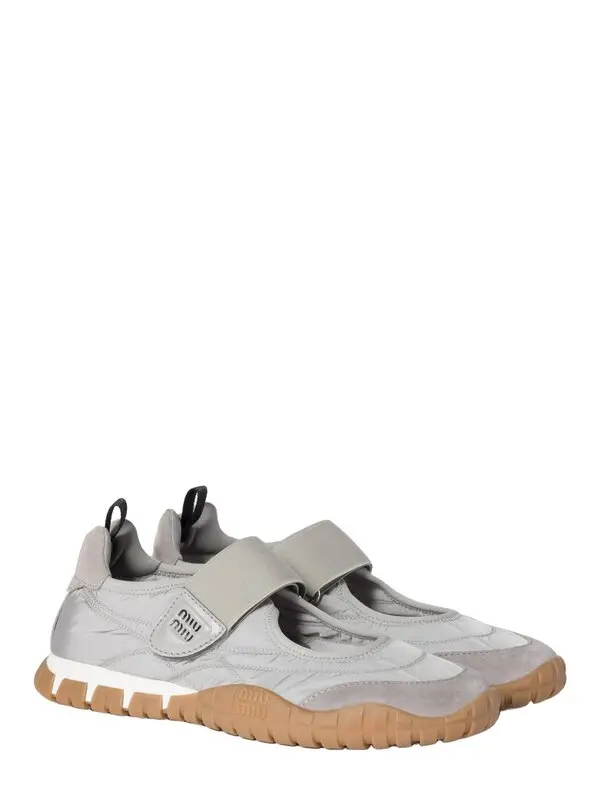 Miu Miu Tyre Technical Fabric And Suede Ballerinas - Cloudy Gray