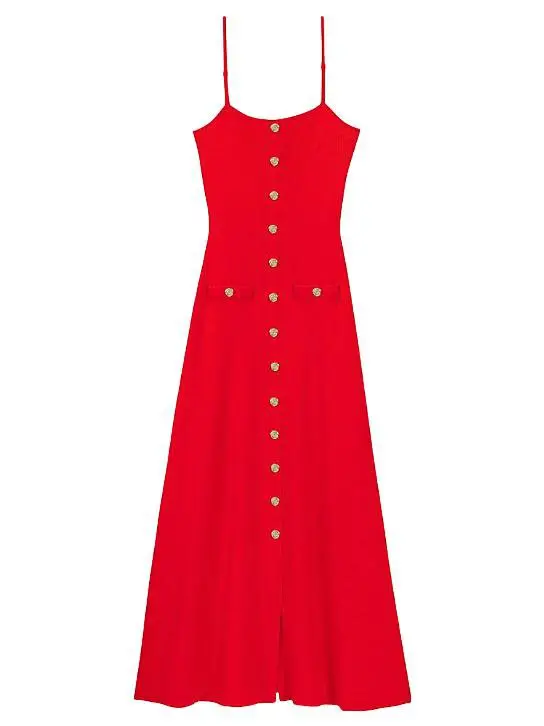 Maje Ribbed Sleeveless Knitted Maxi Dress - Rouges