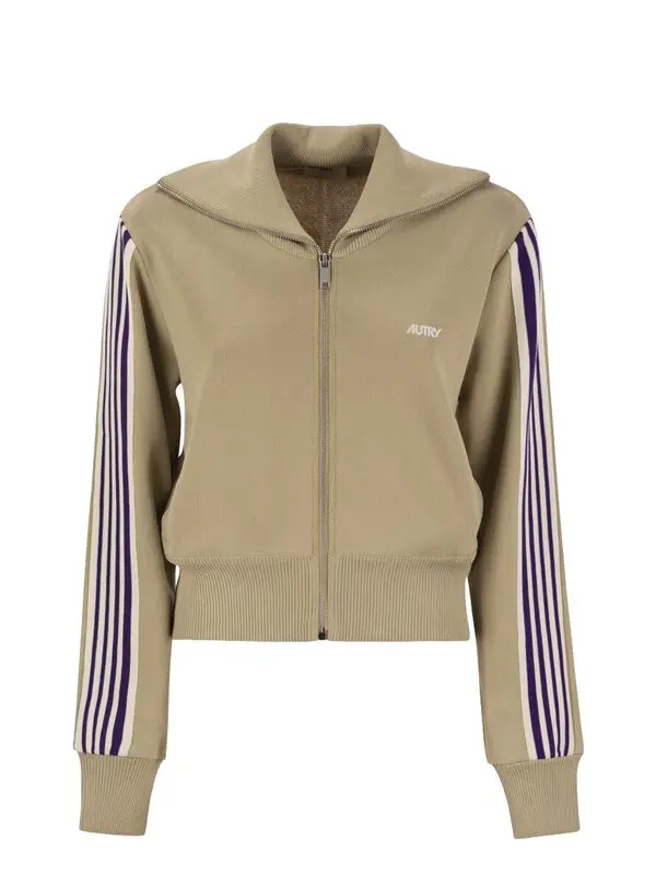 AUTRY Knitted Tennis-style Zip Sweatshirt - Beige