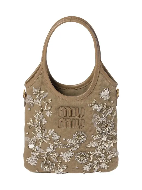 Miu Miu Ivy Embroidered Gabardine Bag - Tundra