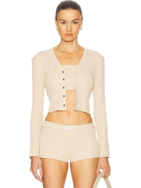 Alexander Wang Long Sleeve Waffle Cardigan - Doeskin