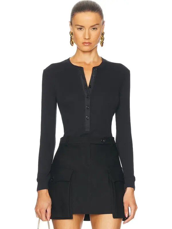 TOM FORD Long Sleeve Henley Top - Black