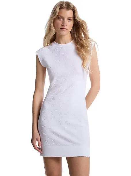Michael Kors Raglan Sleeve Logo Jacquard Sweater Dress - White