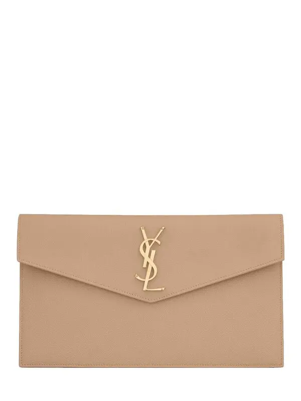 Saint Laurent Uptown Pouch Grain De Poudre Embossed - Dark Beige