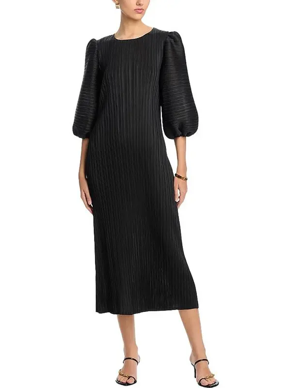 NANCY YANG Puff Sleeve Crinkled Dress - Black