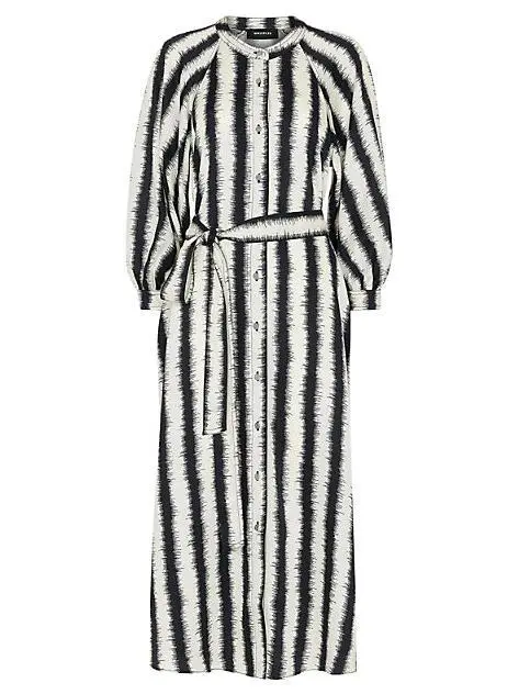 Whistles Round-neck Stripe-pattern Woven Midi Dress - Cream