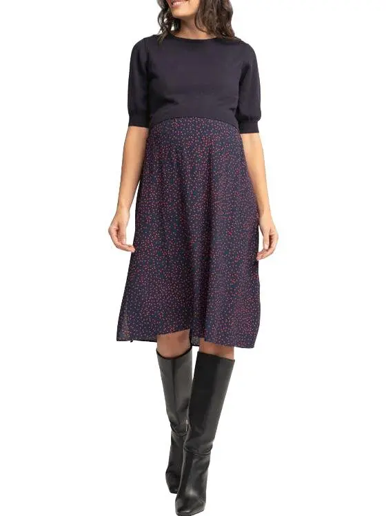 Seraphine Mixed Media Maternity/nursing Dress - Blue Multi
