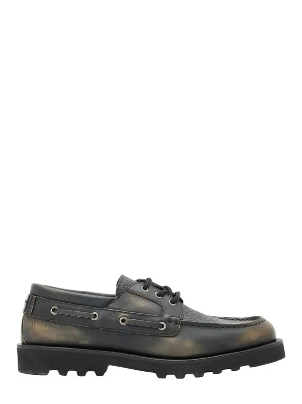 All Saints Skiff Leather Boat Shoes - Black/brown