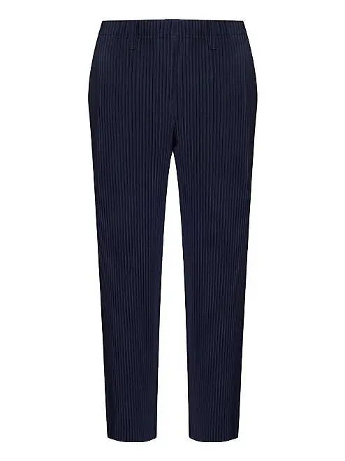 Issey Miyake Regular-fit Pleated Knitted Trousers - Navy