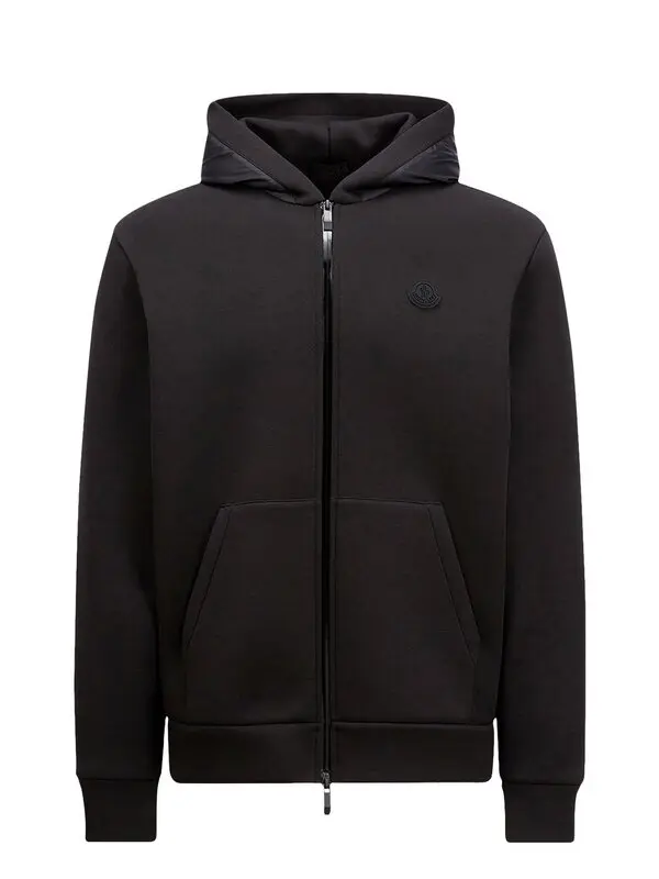 Moncler Cotton & Neoprene Zip-up Hoodie - Black