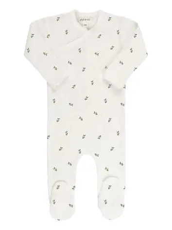 ELY'S & CO. Baby Cotton Ribbed Zipper Footie - Ivory/sage Berry