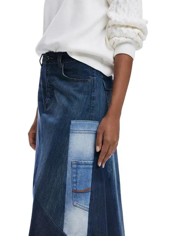 Desigual Patchwork Denim Skirt - Blue