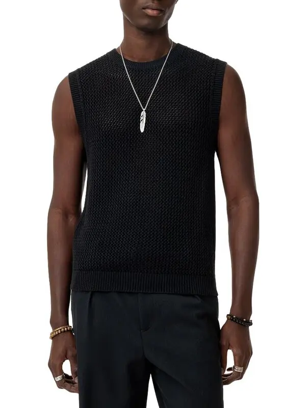 John Varvatos Augusto Chunky Wool & Linen Sweater Vest - Black