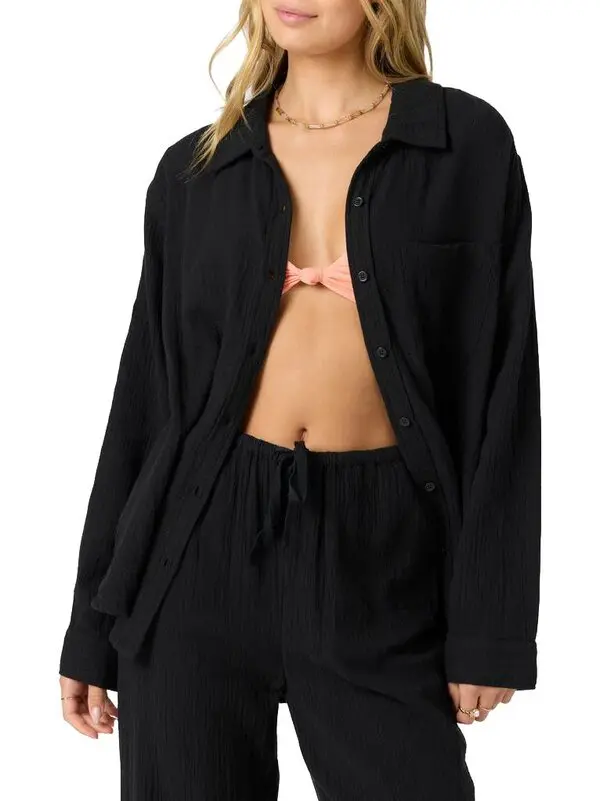 O'Neill Leni Oversize Cotton Gauze Button-up Shirt - Black
