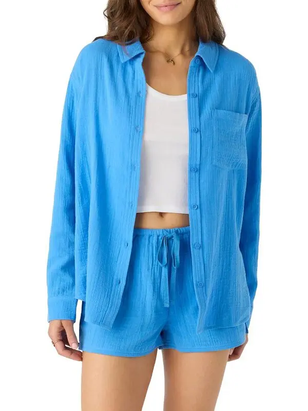 O'Neill Leni Oversize Cotton Gauze Button-up Shirt - Regatta