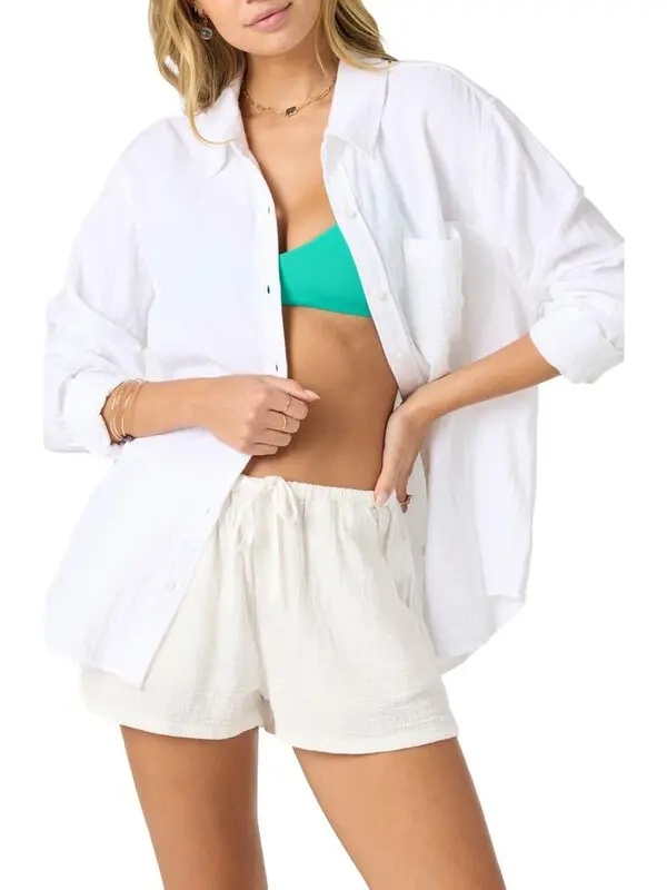 O'Neill Leni Oversize Cotton Gauze Button-up Shirt - White