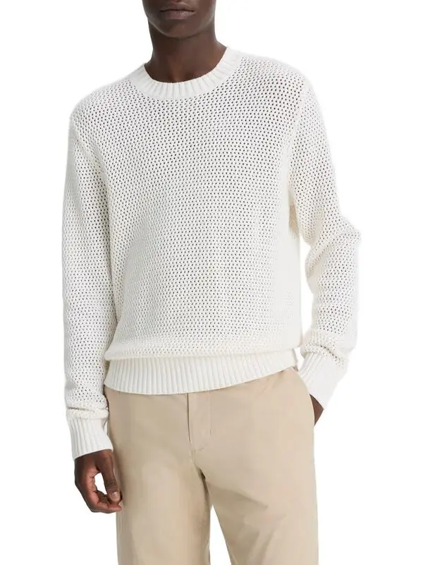 Vince Open Stitch Cotton & Cashmere Crewneck Sweater - Optic White