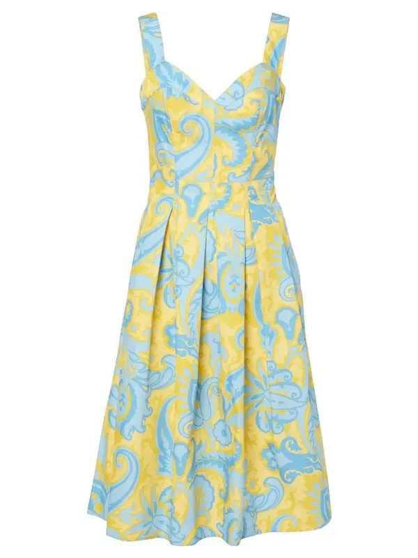 Etro Paisley Pleated Midi Dress - Yellow