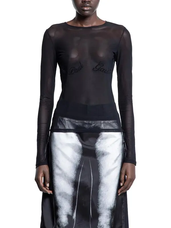 Jean Paul Gaultier Mesh Long Sleeve Top - Black