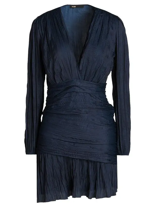 Maje Plissé Satin Mini Dress - Navy
