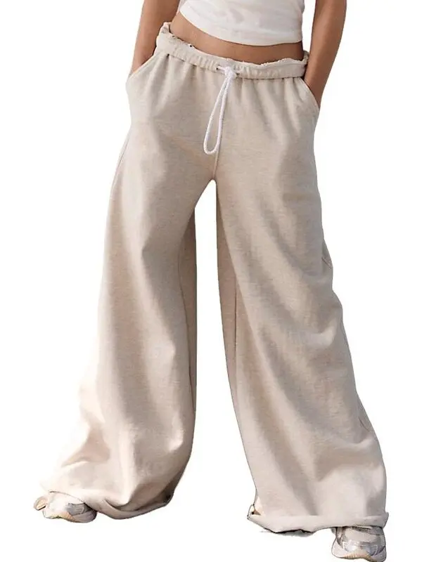 Free People For The Win Wide-leg Pants - Oatmeal Heather