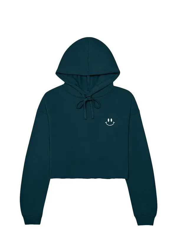 DALIX Smile Face Cropped Hoodie - Atlantic Green