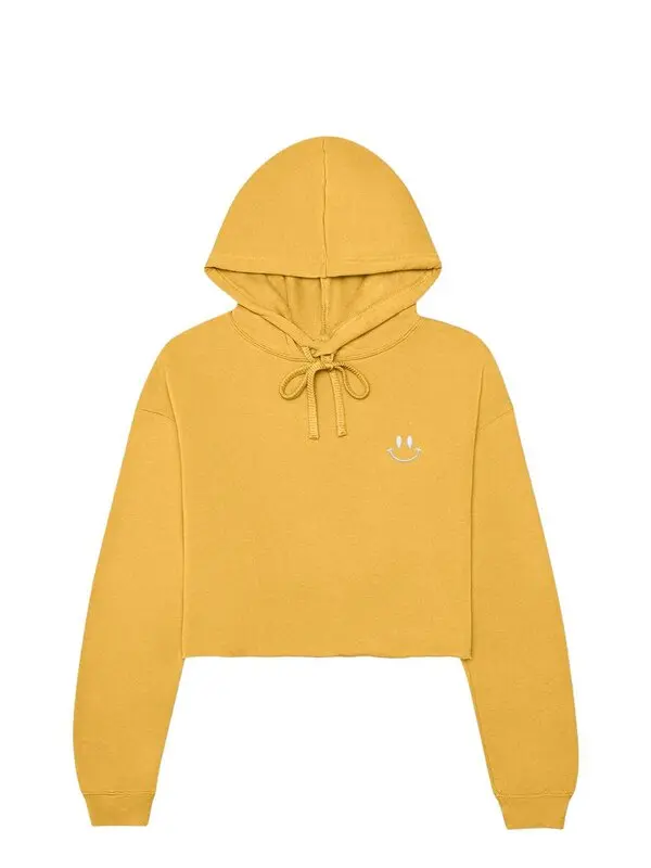 DALIX Smile Face Cropped Hoodie - Heather Mustard