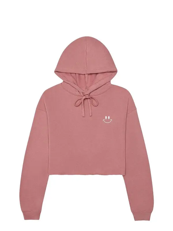 DALIX Smile Face Cropped Hoodie - Mauve
