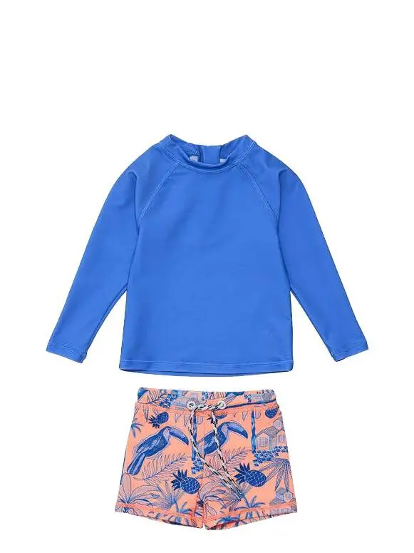 SNAPPER ROCK Tropical Rashguard Two-piece Swimsuit - Blue/ Peach