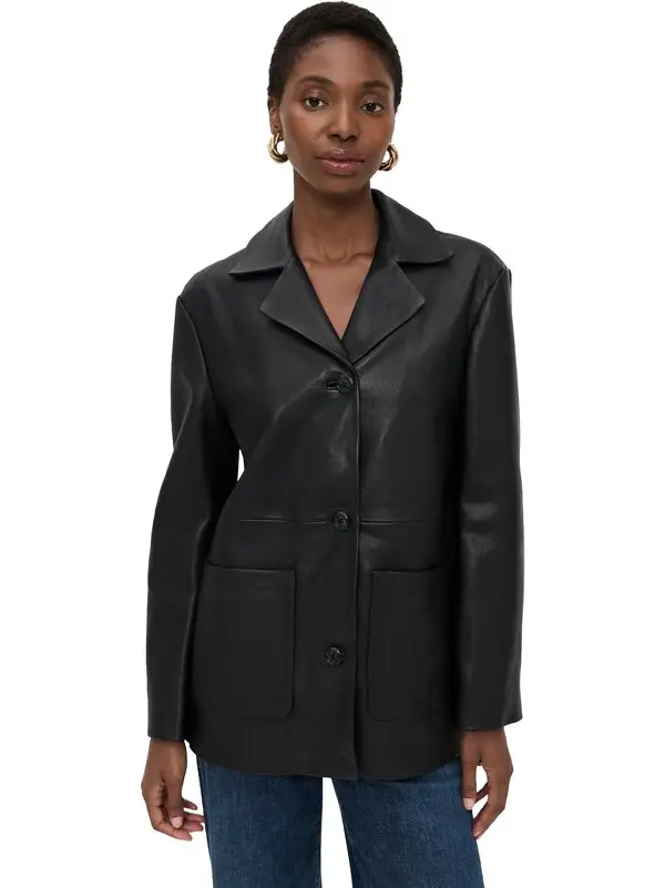 Renggli Collared Leather Blazer - Ink