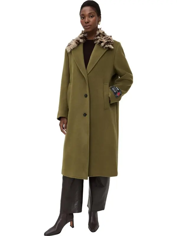 MSGM Leopard Collar Coat - Olive